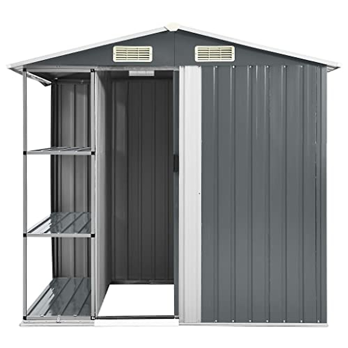 vidaXL Outdoor Storage Shed, Garden Shed with Rack, Metal Storage Shed, Backyard Shed for Patio Lawn Bicycles Gardening Tools Lawn Mowers, Gray