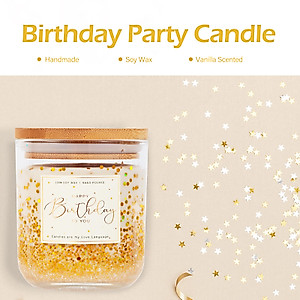 Birthday Gifts for Women-11oz Vanilla Scented Candle with Golden Glitter, Unique Birthday Gifts for Friends, Bestie, Mom, Sister, Coworker Happy Birthday Candle