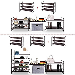 Simple Trending 3-Tier Stackable Shoe Rack, Expandable & Adjustable Fabric Shoe Shelf Storage Organizer, Bronze