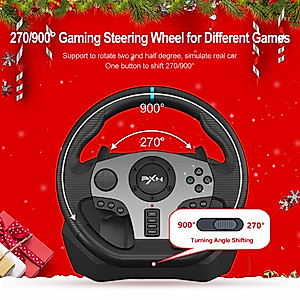 PXN V9 Gaming Steering Wheels - 270/900° Xbox Steering Wheel Driving Sim, PC Racing Wheel Dual-Motor Vibrate with Pedals and Joystick, for Xbox One, PS4, PS3, PC,Xbox Series X|S,Switch