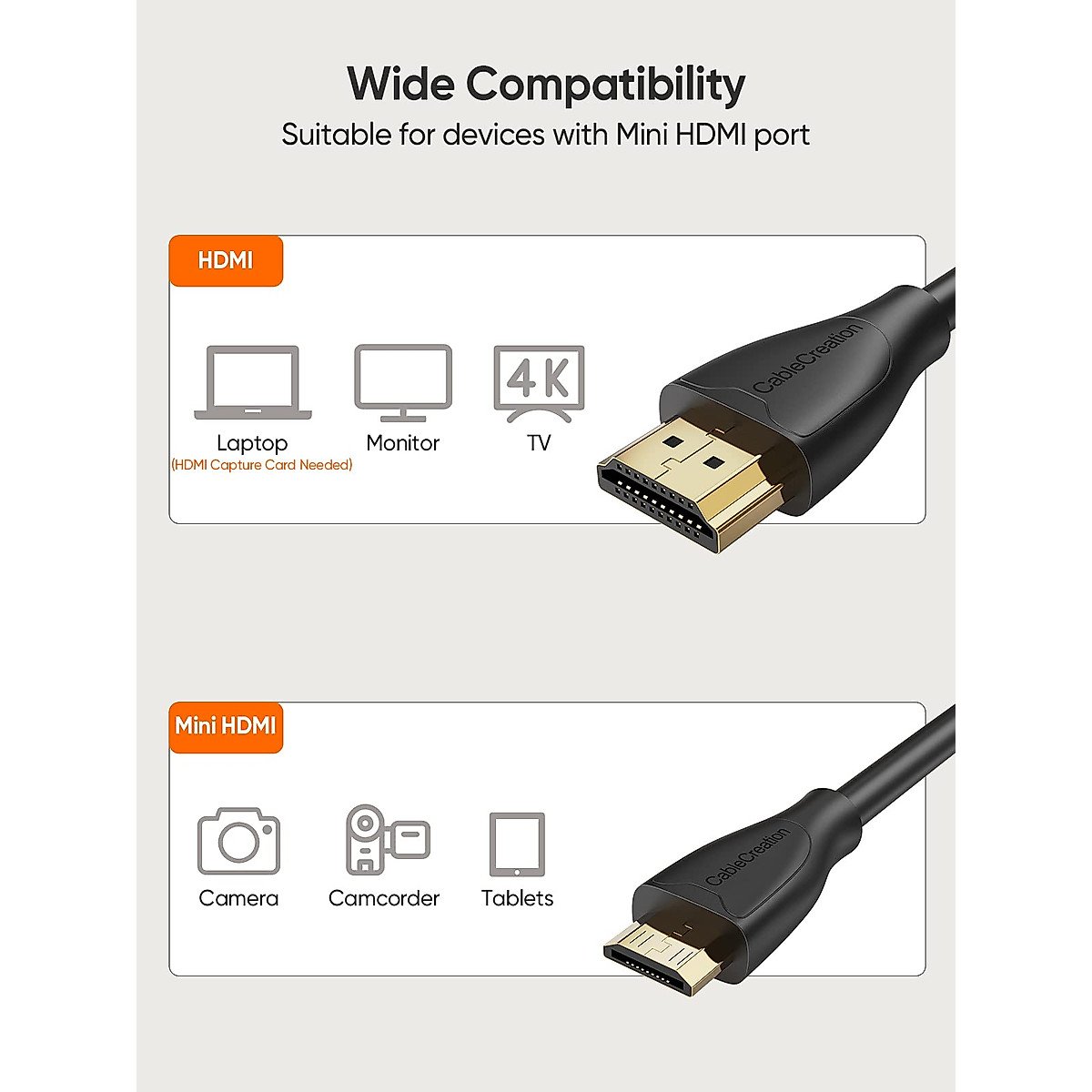 CableCreation Mini HDMI to HDMI Cable 6FT, 4K High-Speed HDMI to Mini HDMI Adapter, Mini HDMI to Standard HDMI for Graphics Card, HDTV, Camera, HDR-XR50, Z6, EOS RP/EOS R/EOS 7D Mark II/XA40, etc