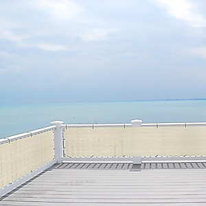 E&K Sunrise 3' x 12' Balcony Privacy Fence Screen Cover with Zip Ties Outdoor Screen Fence UV Protection for Deck Patio Backyard Apartment Pool Porch (Beige)