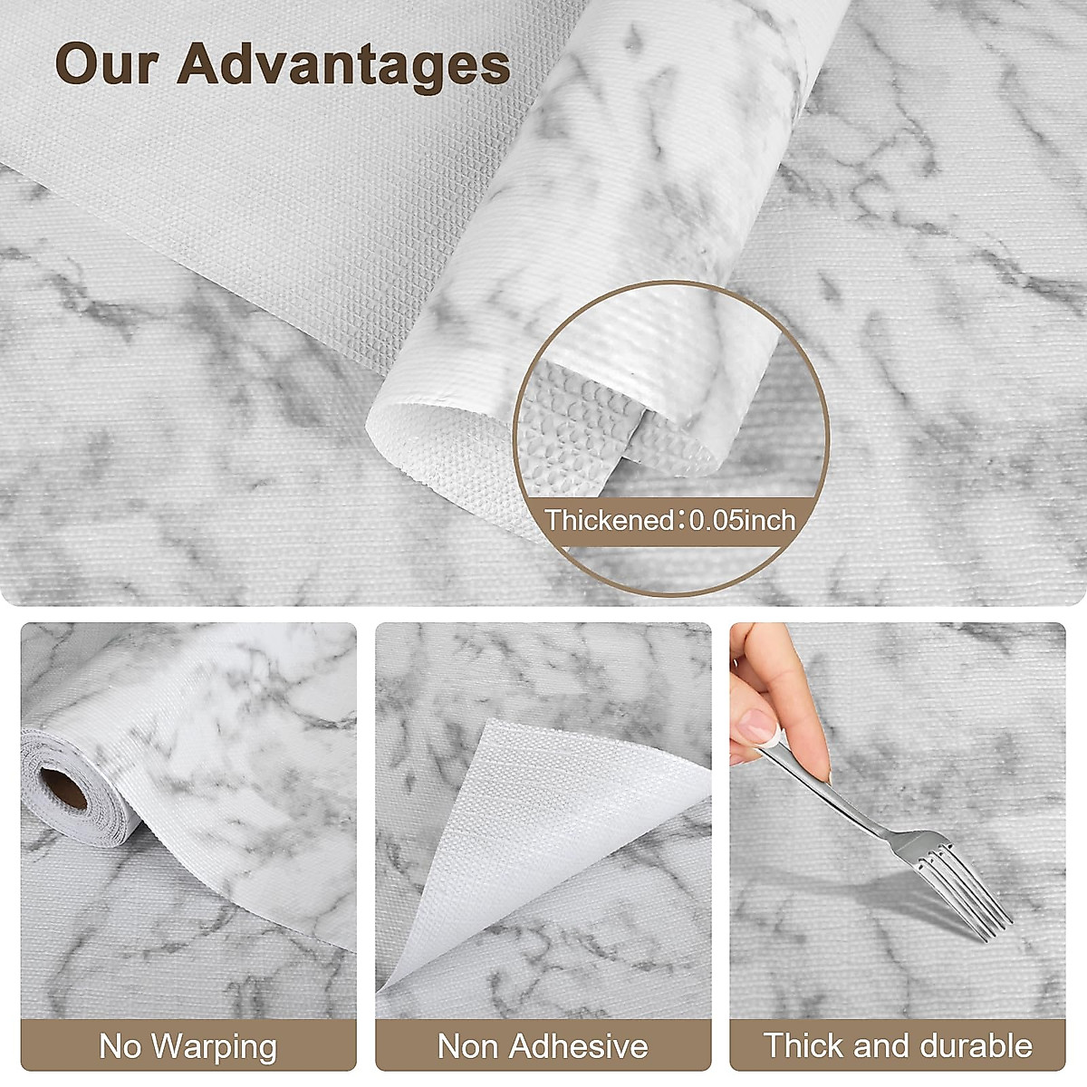 Non-Adhesive Drawer and Shelf Liner 12IN x 20FT，Non Slip Cabinet and Cupboard Liner, Kitchen Cabinet Liners for Shelves, Waterproof Drawer Shelf Liners for Cabinets/Bathroom Cupboard, Marble Pattern