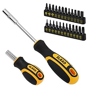 26-Piece Magnetic Screwdriver & Bit Set - Strong Magnetic Bit Holder and Screwdriver Bits, Durable & Versatile, Ergonomic Cushion Grip 95mm & 210mm Handles, Torx, Square, Phillips, Slotted Bits