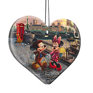 Disney – Mickey and Minnie Mouse – London – Thomas Kinkade Studios - Heart Shaped Hanging Acrylic Print Accessory – Officially Licensed Collectible