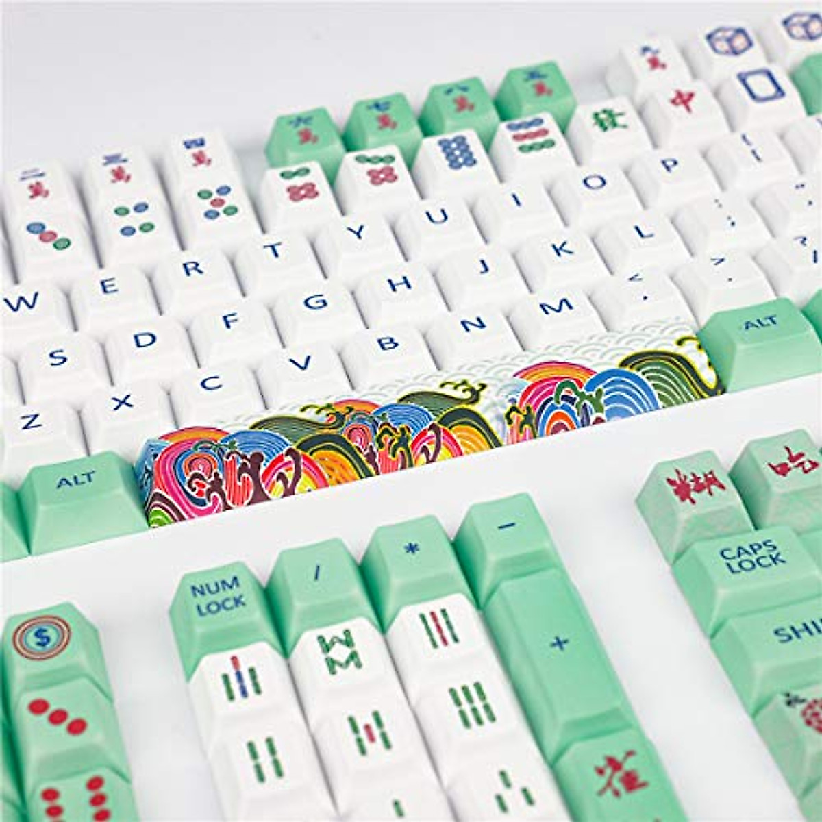 Mahjong Style PBT Dye-sub Keycaps with Puller for 61/64/87/96/104 Keys GH60 RK61 Matrix Joke Custom Mechanical Gaming Keyboard