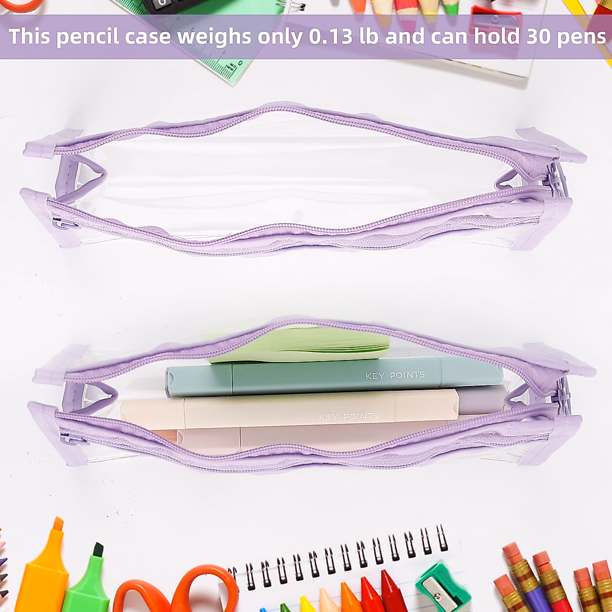 eggigi Clear Pencil Case with Zipper, Makeup Color Pouch, Cosmetics Bag, Multi-Purpose Travel Adult Transparent Stationary Bag, Office Organizer Box for Adluts (Purple)