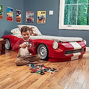 Step2 Roadster Toddler-to-Twin Bed – Red with White Stripe – Transition from Crib to Bed – Convertible – Adjustable to Fit Crib-Mattress & Twin Mattress – Car Bed – Classic, Vintage Styling (4301KR)