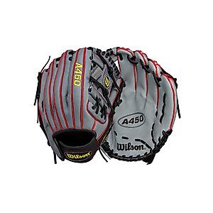 Wilson 2024 A450™ 11.5” Youth Infield Baseball Glove - Right Hand Throw, Grey/Black/Yellow