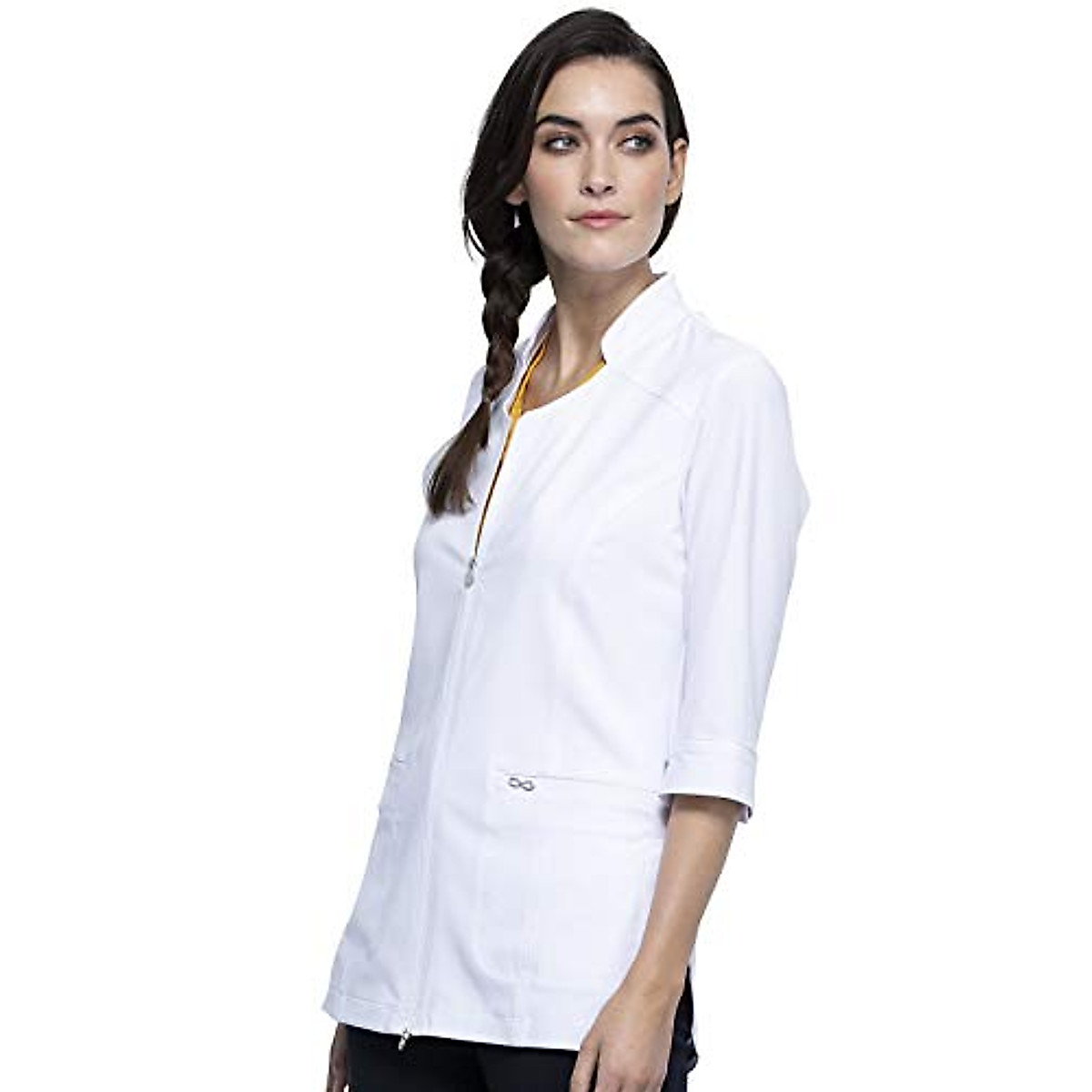 Cherokee Infinity Women Scrubs Top Zip Front Tunic CK952A, M, White