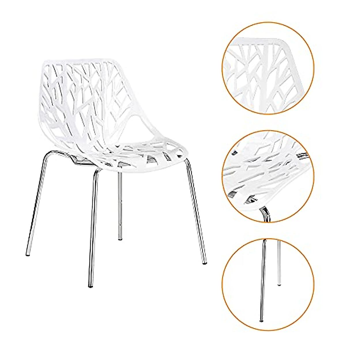 CangLong Modern Mid Century Plastic Shell Hollow Matal Legs Dining Chairs, set of 2, White 2