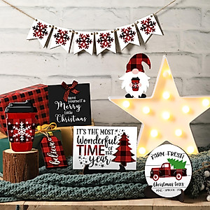 Jetec 12 Pcs Christmas Tier Tray Decoration Christmas Signs Tier Tray Decor Mini Christmas Decoration for Xmas Decoration Home House Farmhouse Party Christmas Decoration (Plaid)