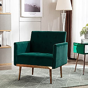 Olela Velvet Accent Chair with Arms for Living Room, Modern Tufted Single Sofa Armchair with Gold Metal Legs Upholstered Reading Club Chair for Bedroom Office Decorative (Green - Velvet)