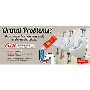 Brodi Crete-32 oz Double Size-Professional Urinal Salt Descaler & Deodorizer. Restores urinal drains to original working diameter, fix slow-running drains. Stop odors. Contains: 1 x 32oz bottle