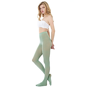 CozyWow Women's 80D Soft Solid Color Semi Opaque Footed Tights High Waist Womens Tights(Small-Medium, Light Green)