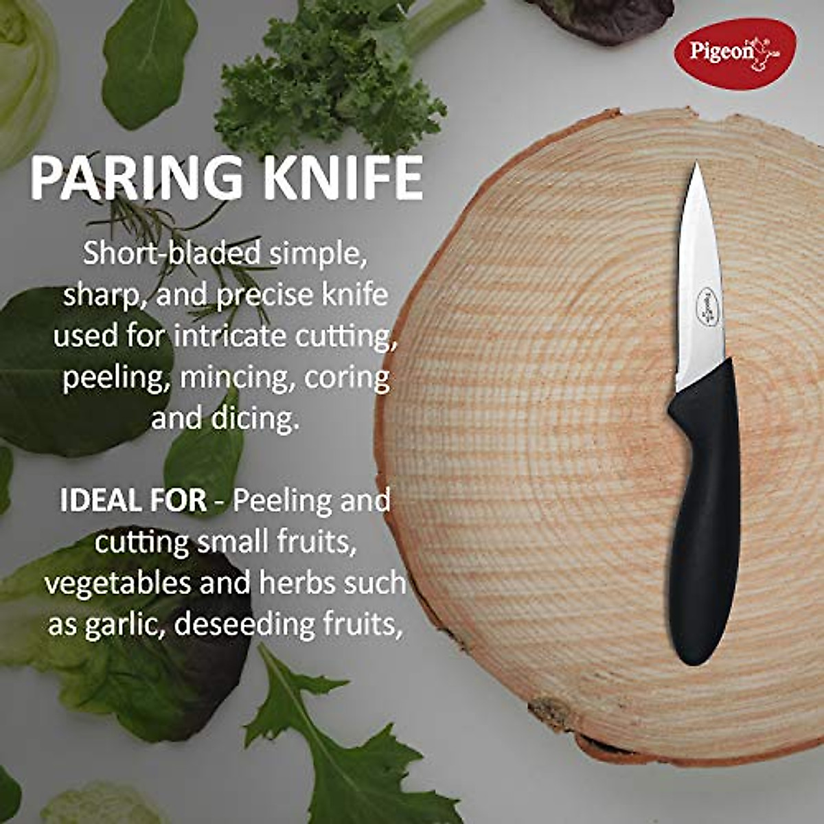 Pigeon 3-Piece Knife Set with Contoured Handle, Utility, Paring & Chef's Knife Set for Kitchen, Razor-Sharp Stainless Steel Blades, Lightweight, Dishwasher Safe, Ideal For Meat, Veggies, Herbs & Nuts