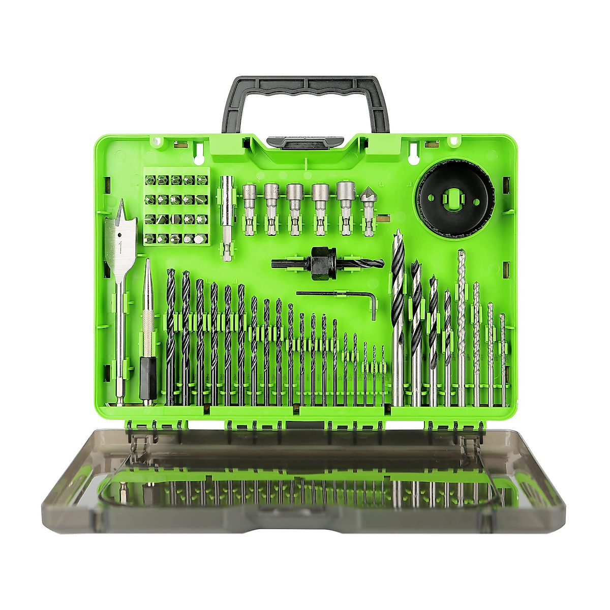 Greenworks 60 Piece Black Oxide Drilling and Driving Bit Set with Modular Case for Wood, Metal, Plastic, and Masonry,3X Longer Life,135° Split Point,Precision-Milled