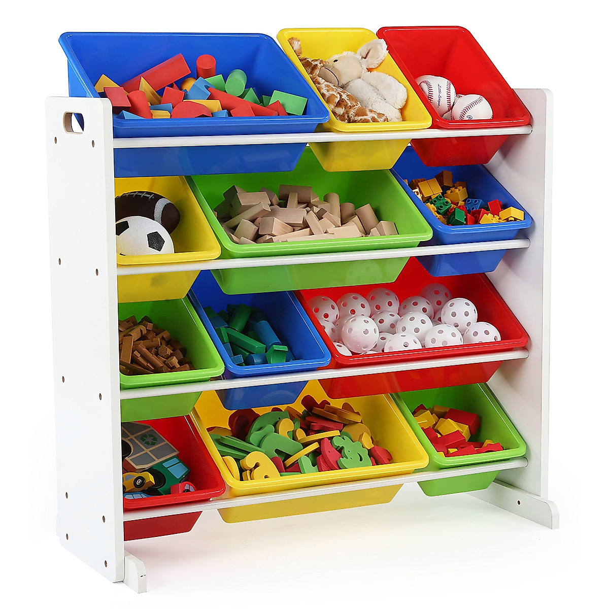 Humble Crew, White/Primary Kids' Toy Storage Organizer with 12 Plastic Bins & Crew, White/Primary Kids Book Rack Storage Bookshelf