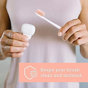 Haven Toothbrush Cover - Fits Electronic and Manual Toothbrushes - Toothbrush Case Holder for Travel - Set of Two Tooth Brush Cap Protectors (White and Coral)