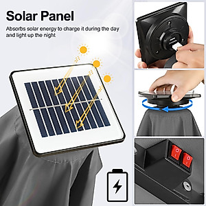 FLAME&SHADE 11 ft Solar Powered Outdoor Market Patio Table Umbrella with LED Lights and Tilt, Anthracite