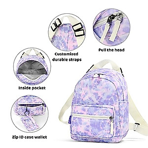 Choco Mocha Purple Small Backpack for Girls, Travel Mini Backpack Purse for Teen Girls Cute Bookbag 11 Inch, Tie Dye