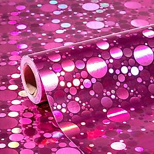 LeZakaa Pink Holographic Wrapping Paper - Mini Roll - Polka Dot Print for Mother's Day, Wedding, Engagement - 17 inches x 32.8 Feet (46.5 sq.ft.)