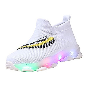Lykmera Baby Led Running Shoes Bling Girls Light Luminous Sport Boys Led Kids Children Baby Walking Shoes Sports Shoes (White, 2.5-3 Years Toddler)