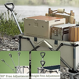 YJSG Collapsible Folding Wagon Garden Cart,White Garden Carts,Beach Wagon Grocery Wagon Wagon Sports Utility Off-Road Wheels with Brakes Wagon Cart 200Kg Load Camping Cart