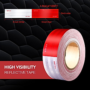 LEORAY DOT-C2 Reflective Tape, DOT Reflective Tapes 2" x200 Feet Waterproof Red and White Adhesive Reflector Tape for Trailer Cars Trucks Outdoor