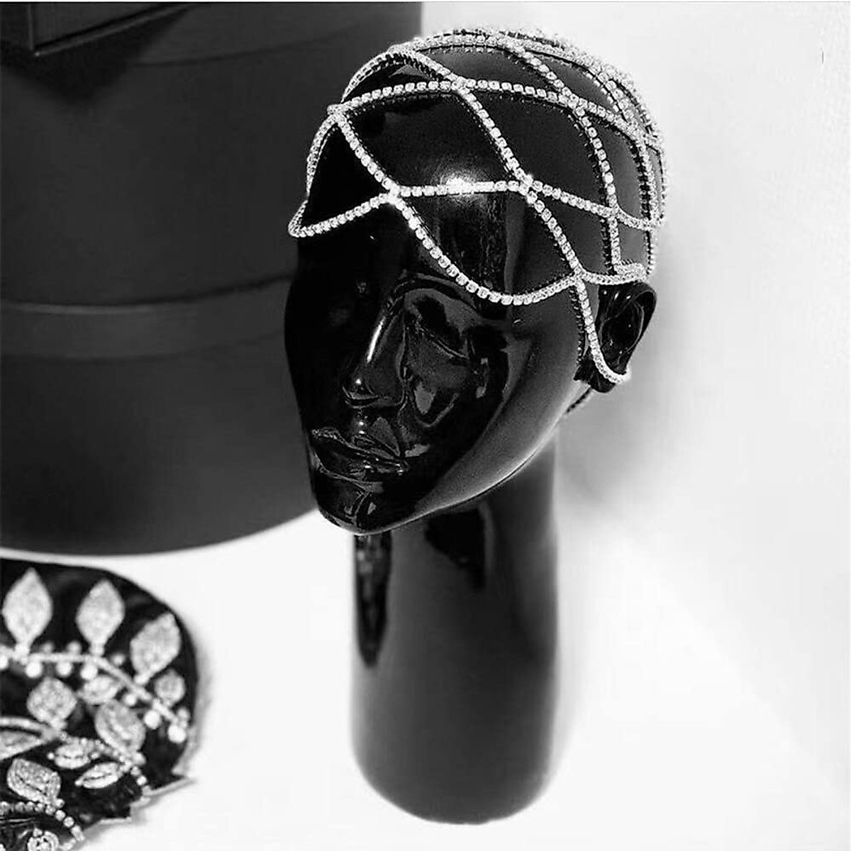 Rhinestone Cap Headpiece For Women Crystal 1920s Tassel Hair Accessories Belly Cap Headpieces Wedding Bridal Head