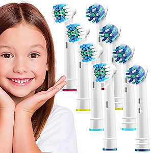 Pearl Enterprises Generic Electric Toothbrush Replacement Brush Heads. 8 Pack Variety Heads - 4 Cross, 4 Classic Clean. Easy Cleaning for Kids & Adults. Compatible with Oral B Electric Toothbrushes