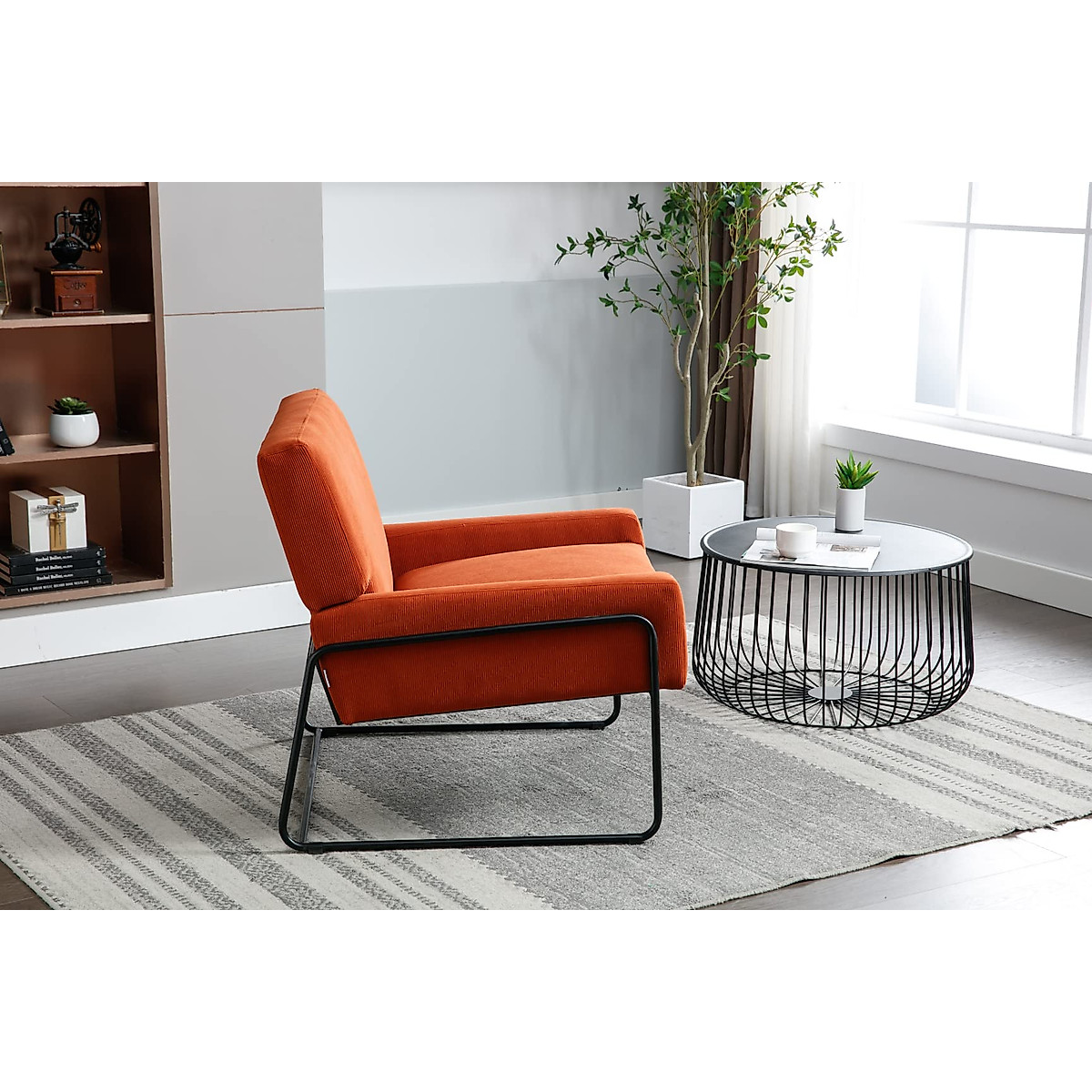JINS&VICO Accent Arm Chair, Modern Upholstered Single Sofa Chair with Soft Padded Backrest and Low Arms, Comfy Leisure Slant Armchair Reading Chair for Living Room Bedroom Lounge, Orange