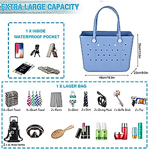 Juyeesm X Large Rubber Beach Bag, Waterproof Sandproof EVA Beach Tote Bag Portable Outdoor Open Tote Handbag Bag for Beach Boat Pool Sports