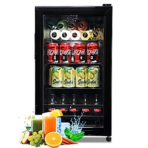 KRIB BLING Beverage Refrigerator and Cooler, 120 Cans Mini Refrigerator for Soda, Water, Beer, Wine, Small Drink Dispenser Machine for Home, Dorm, Office with Adjustable Wire Shelving