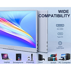 PONKLOIE 15.6" FHD 1080P Portable Gaming/Office Monitor, 178 Viewing Angle, 1.8 lbs, USB-C/HDMI, Freesync, Wall Mountable, Black