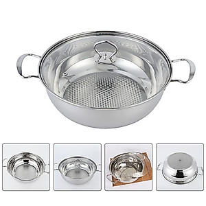 cabilock Stir Fry Pan 26cm Shallow Soup Pot with See Through Lid Safe Stainless Steel Pot Food Grade Heavy Duty Stock Pot Hot Pot Cookware Chinese Induction Shabu Pot
