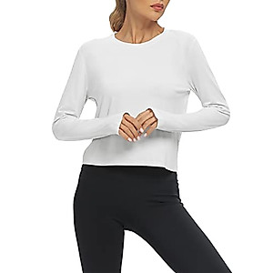 Mippo Yoga Top for Women Long Sleeve Workout Shirts Athletic Tops Work Out Tshirts Gym Clothes Sports Running Shirt Soft Breathable Athleisure Tops Loose Fit White S