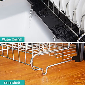 Vsunhoo Dish Rack, Dish Drying Rack with Drainboard Small Dish Drying Rack for Kitchen Counter Tableware TDLDR001B