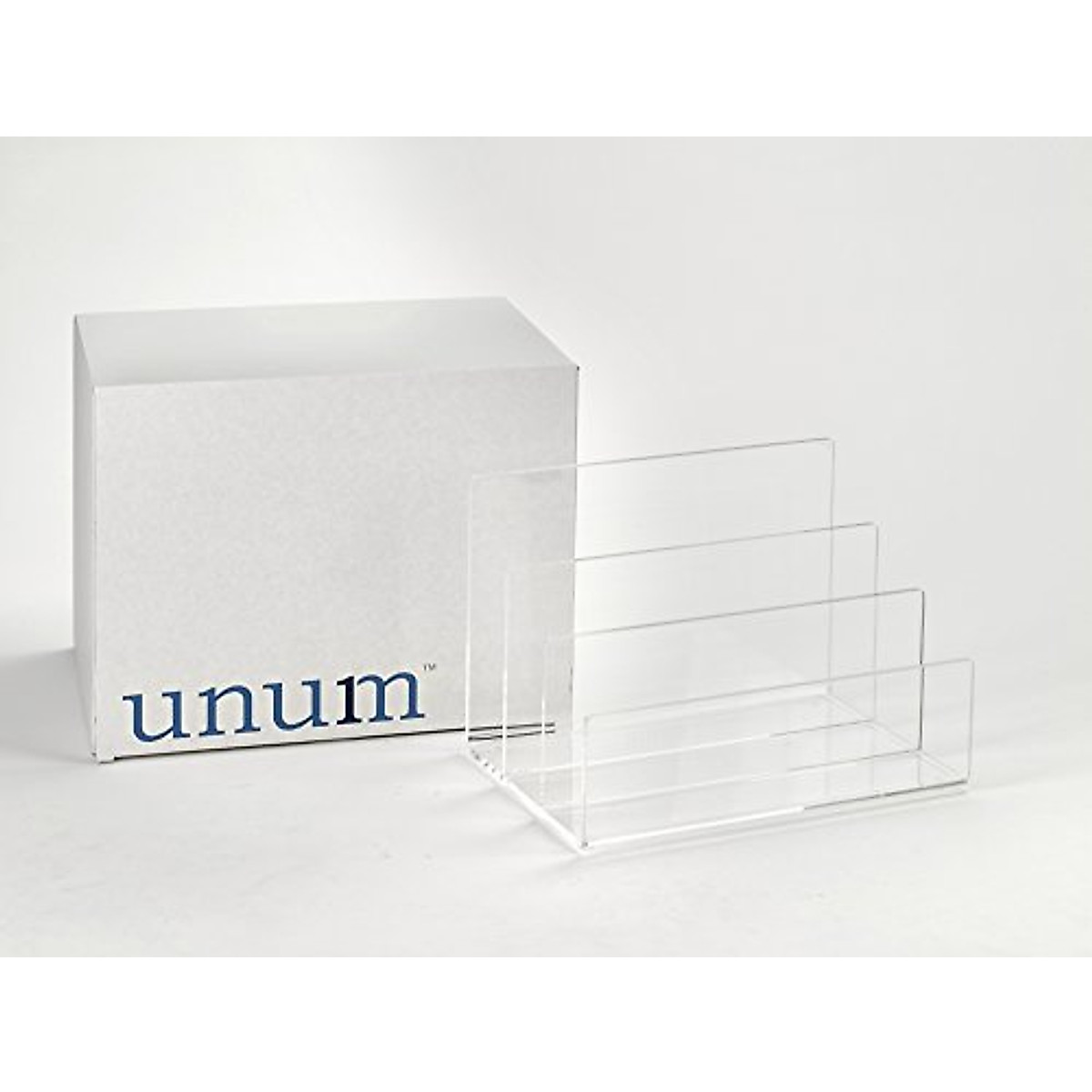 Unum Crystal Clear Acrylic Desktop File Sorter Holder - Lucite Mail, Paper, Folder, Letter Organizer – Makeup Palette Organizer - Thick Cast Acrylic 9" x 6.75" x 6.5"