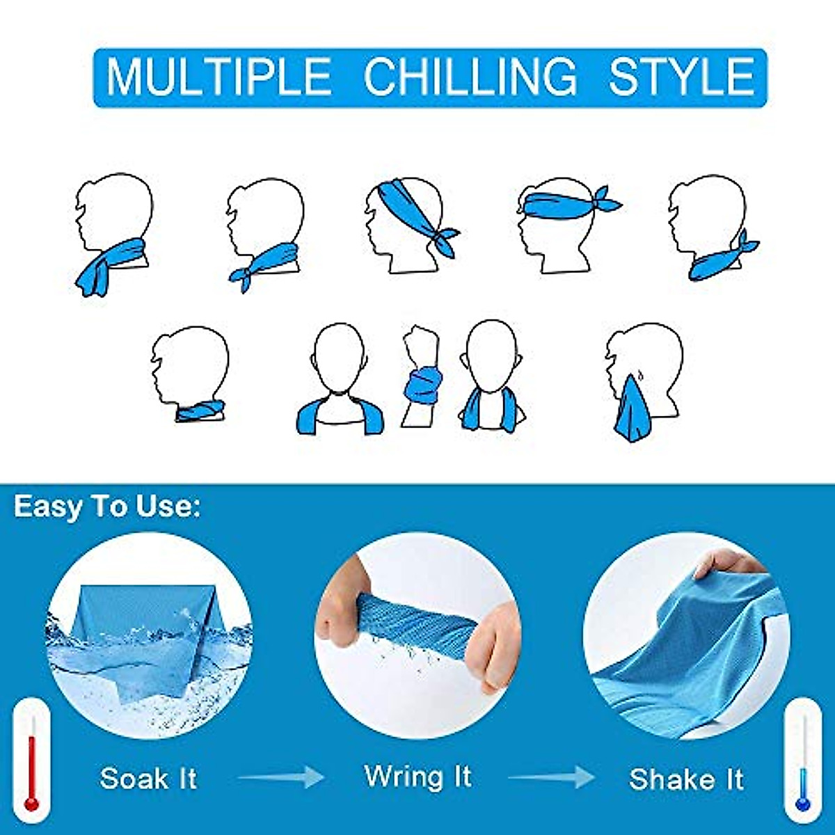 YQXCC 4 Pack Cooling Towels, Cool Towel, Soft Breathable Chilly Towel, Microfiber Ice Cold Towel for Yoga, Golf, Gym, Camping, Running, Fitness, Workout & More Activities