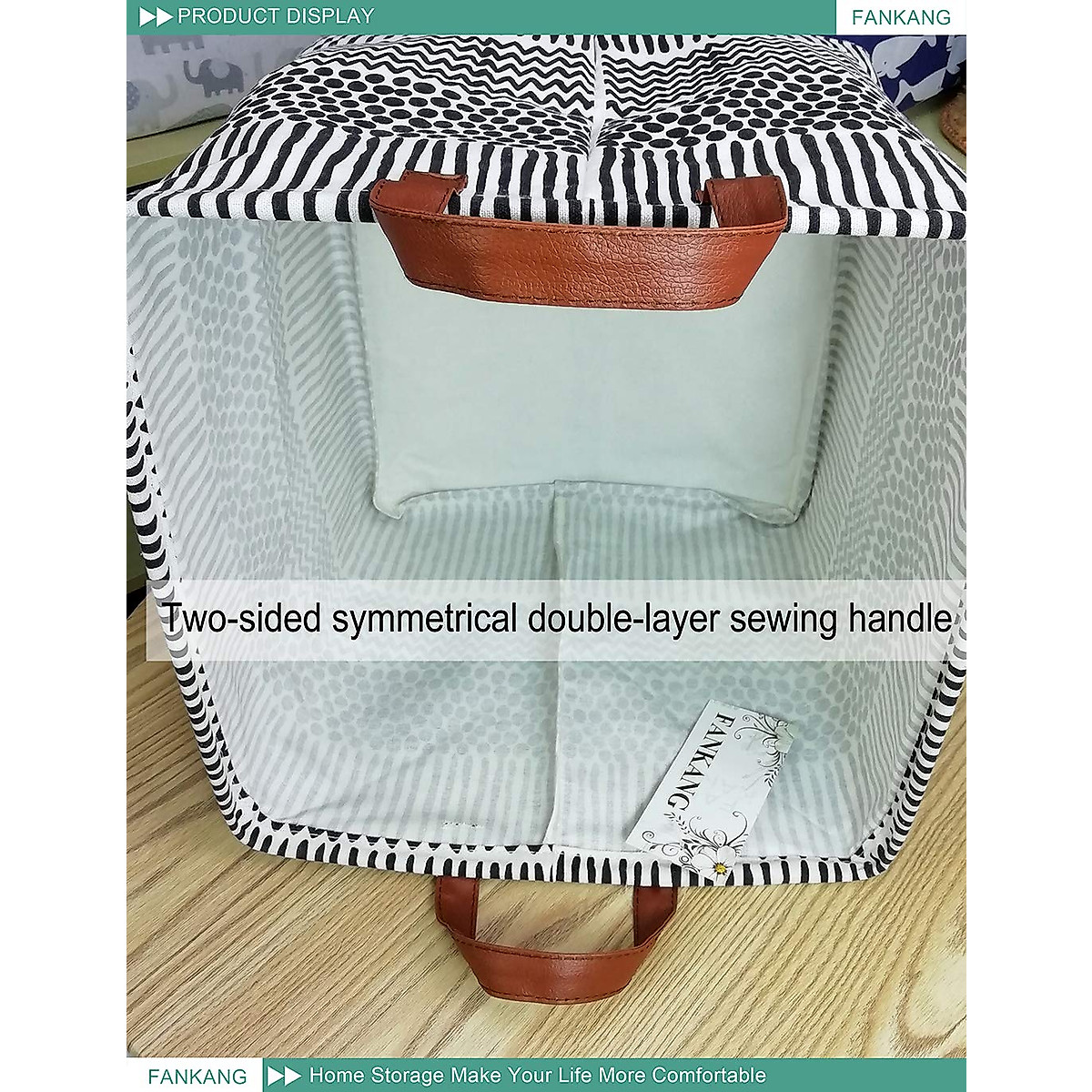 FANKANG Square Nursery Hamper Storage Bins Canvas Laundry Basket Foldable with Waterproof PE Coating Storage Baskets Gift Baskets for Children, Office, Bedroom, Clothes（Square-Black Lines ）