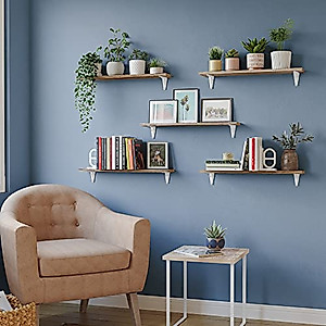 Wallniture Arras Floating Shelves for Wall Decor 24" Bookshelf Living Room Decor Wall Shelf for Bathroom & Kitchen, Office & Bedroom Decor Burnt, White Bracket Set of 5