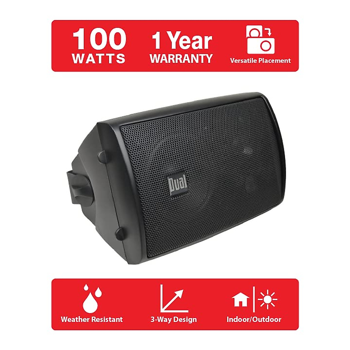 Dual Electronics LU43PB 3-Way High Performance Outdoor Indoor Speakers with Powerful Bass & Dual Electronics DBTMA100 Micro Wireless Bluetooth 2 Channel Stereo Class-D Amplifier