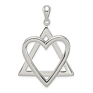 925 Sterling Silver Star of David Jewish Magen Heart Love Necklace Judaica Religious Pendant Israel Charm 43.35mm x 30mm Only