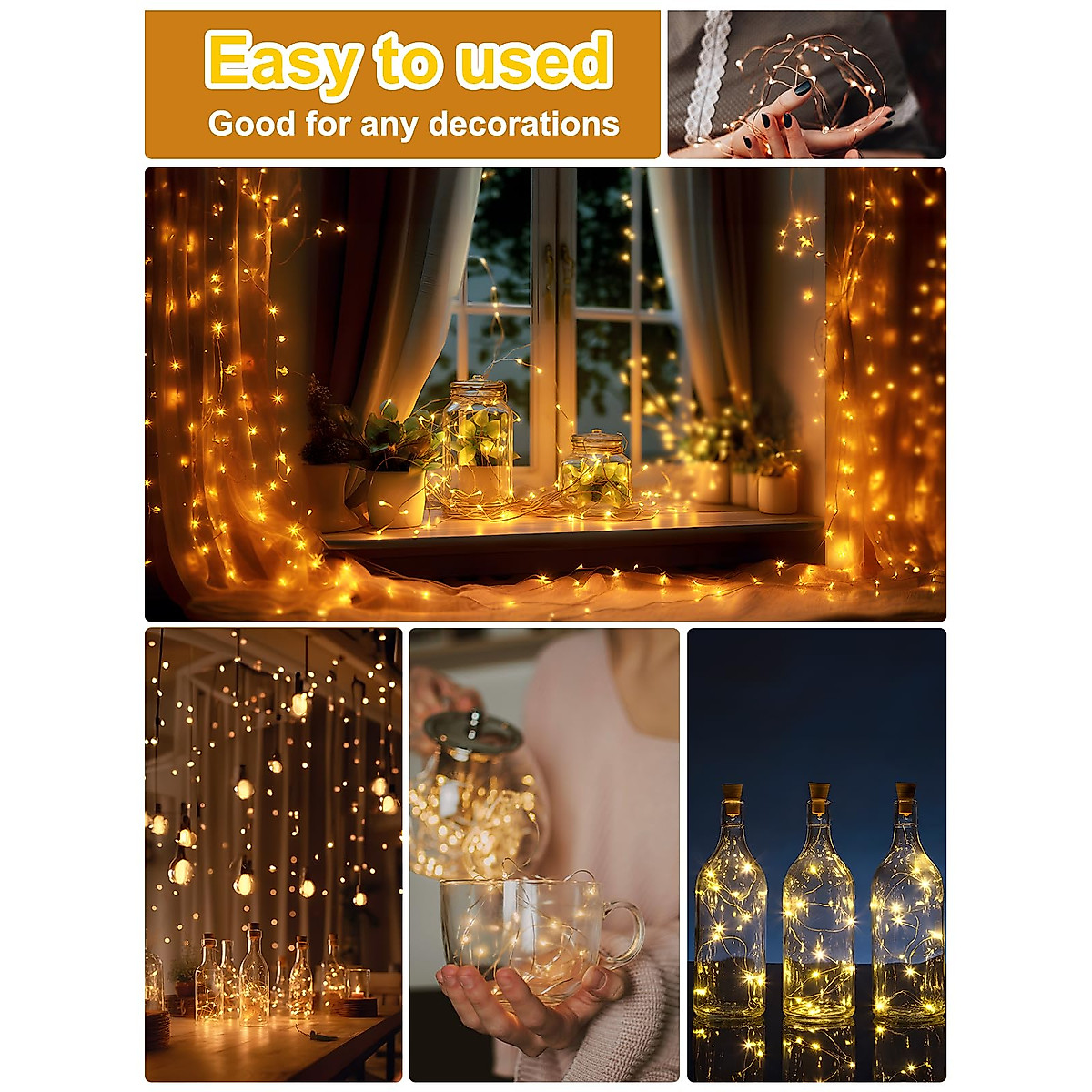 Fibevon Fairy Lights Battery Operated, 12-Pack 7.2ft w/20 LED Mini Lights Waterproof String Lights for Mason Jar/Centerpiece Table/Bedroom/Wedding/Valentines/Christmas/Outdoors/Indoor Decoration