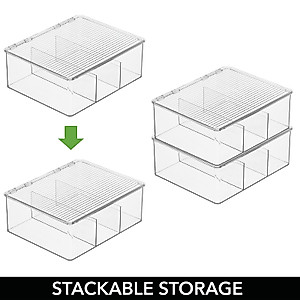mDesign Plastic Stackable Toy Storage Bin w/Hinged Lid, 3 Divided Compartments; for Organizing Playroom, Kids' Room; Container for Small Toys, Craft and School Supplies + 24 Labels - 2 Pack - Clear