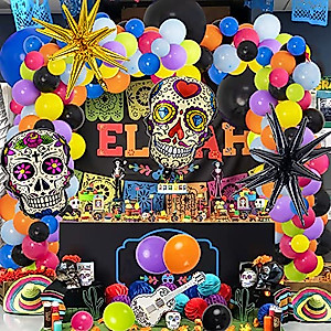 172pcs Day of the Dead Balloon Arch Garland Kit, Dia De Los Muertos Decor Colorful Balloons with Sugar Skull Cone Foil Balloons for Halloween Dia De Los Muertos Day of the Dead Decorations Supplies
