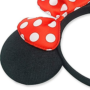 winvin Set of 24 Mouse Costume Deluxe Fabric Ears Headband White Polka Dots Bow Boys Girls Birthday Party Hairs Accessories Baby Shower Headwear Halloween Party Favors Decorations (Black Red)