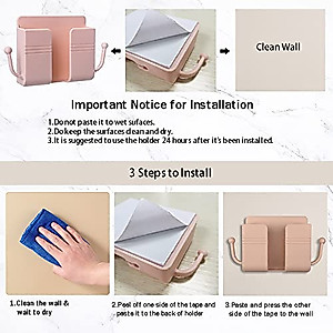 Marynee 8 Pcs Wall Mount Phone Holder Adhesive Remote Control Mobile Phone Plug Wall Holder with Hooks Organizer Storage Box for Bedroom Kitchen Bathroom (Mixed Colors), 3.1Wx5.5L