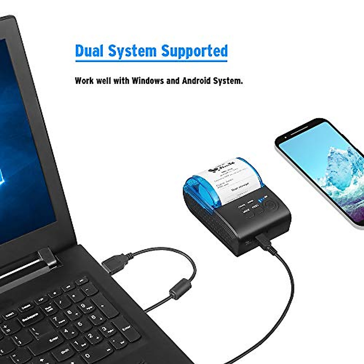 MUNBYN 58mm Bluetooth Receipt Printer, Mobile Wireless Receipt Printer Large Paper Warehouse BT 4.0 Thermal Printer, Portable 58mm Personal Bill POS Receipt Printer, for Android Windows, Do not Square